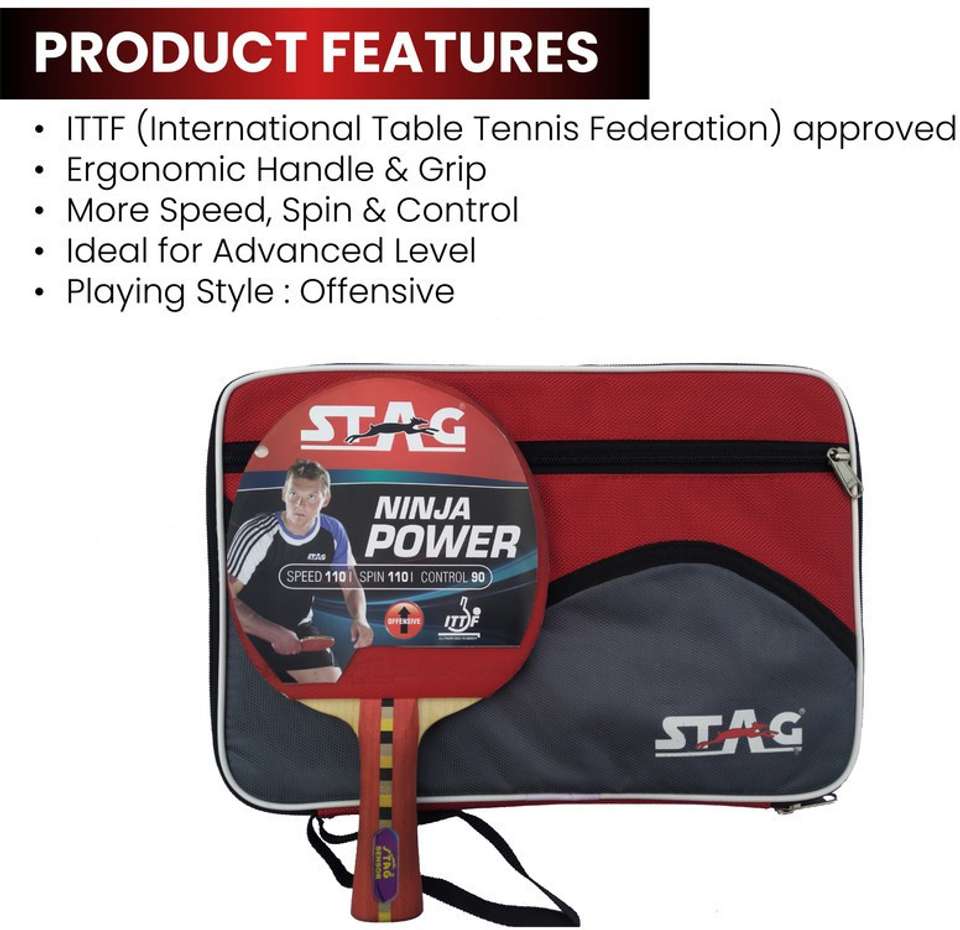 STAG Ninja Power With Deluxe Case Red, Black Table Tennis Racquet - Buy ...