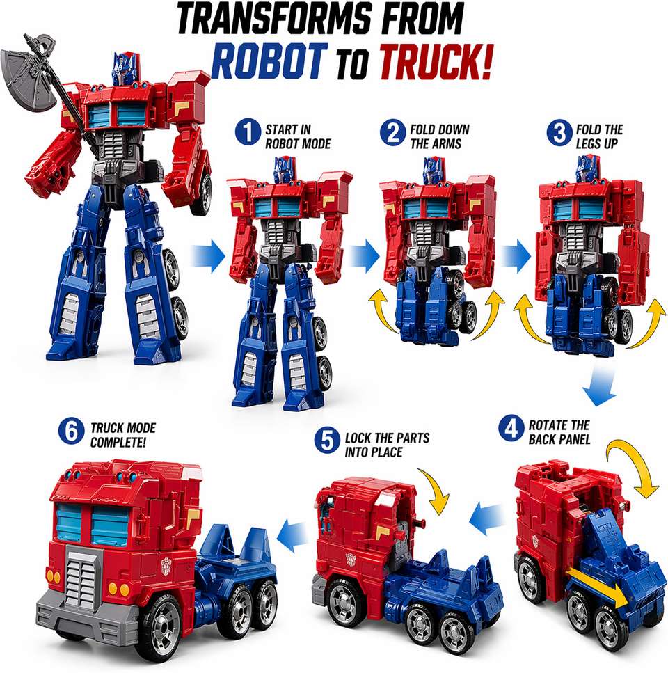 Delite Convertible Mecha Action Figure with Axe Truck Robot, STEM Play ...