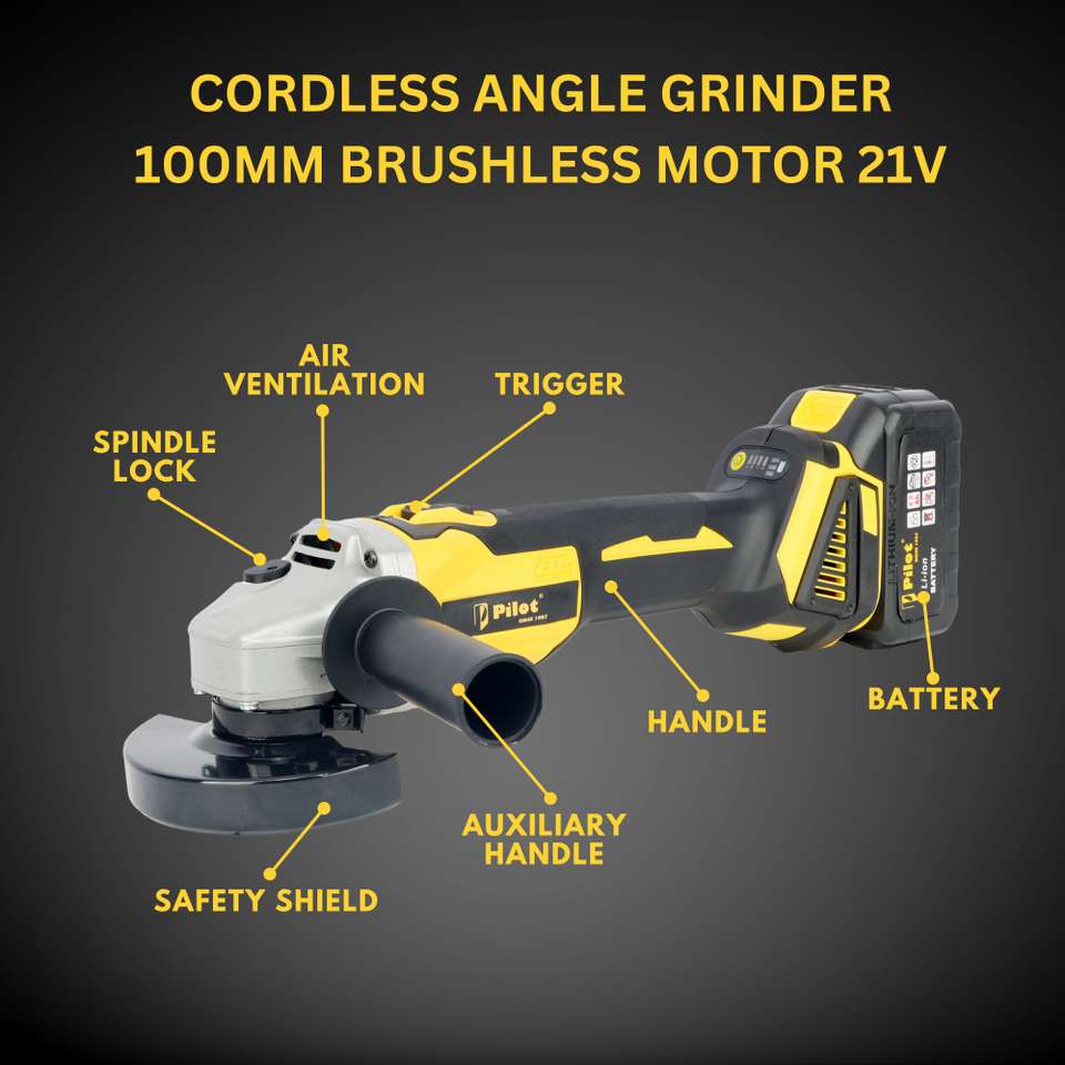 Pilot 21V Cordless Angle Grinder 100mm Brushless 4.0Ah 11000RPM Power ...