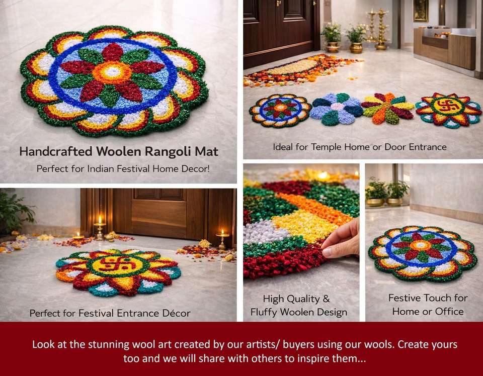 inspirobox Woolen Rangoli mat Kit – 09 Yarn Sets with Premium Fabric ...