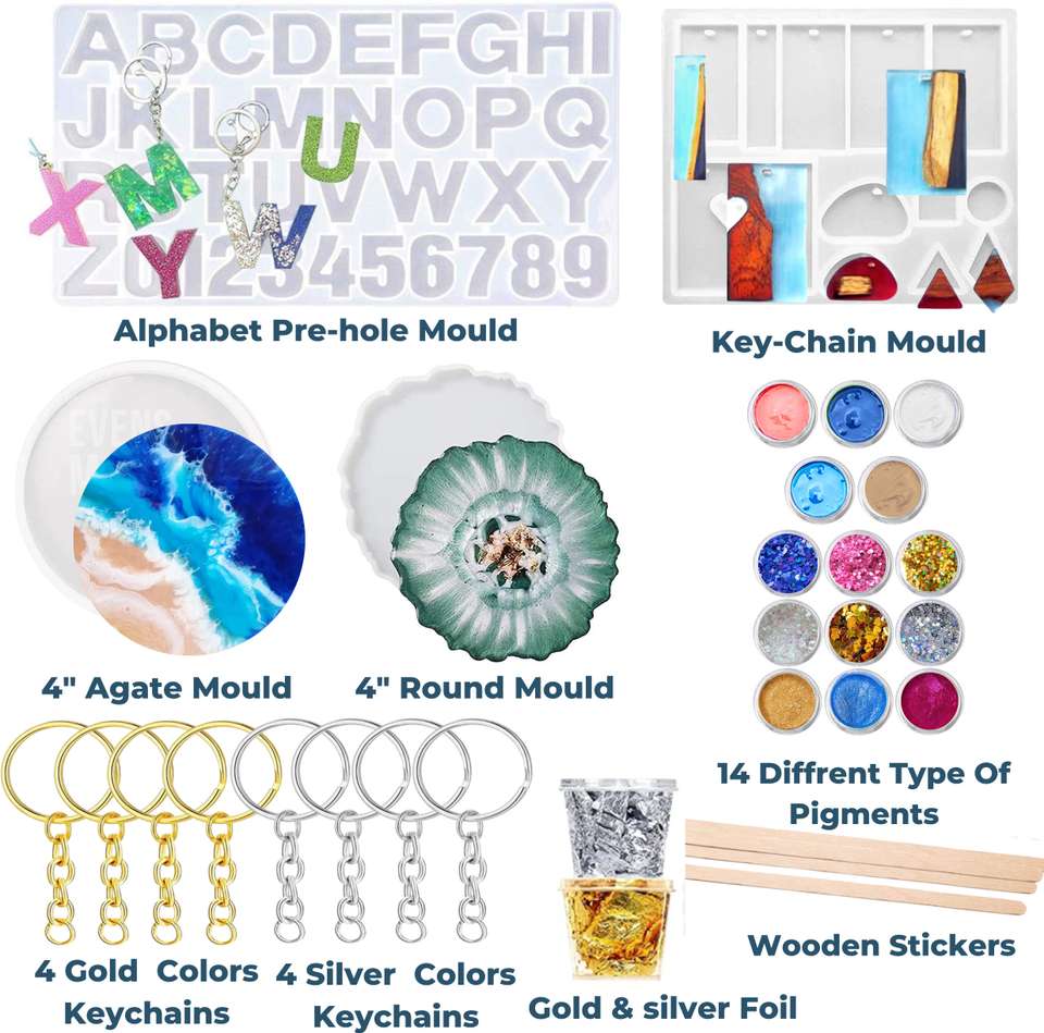 Craftinger Diy Resin Art Kit With Coaster Keychain Mould and colors ...