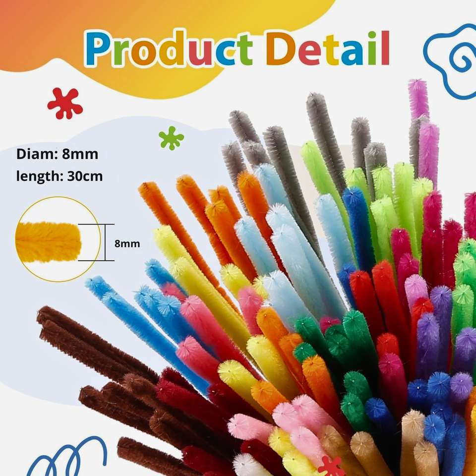 Prefact 100pcs(Approx) Multicolour pipe Cleaner, 8mm Soft Fuzzy Wire ...