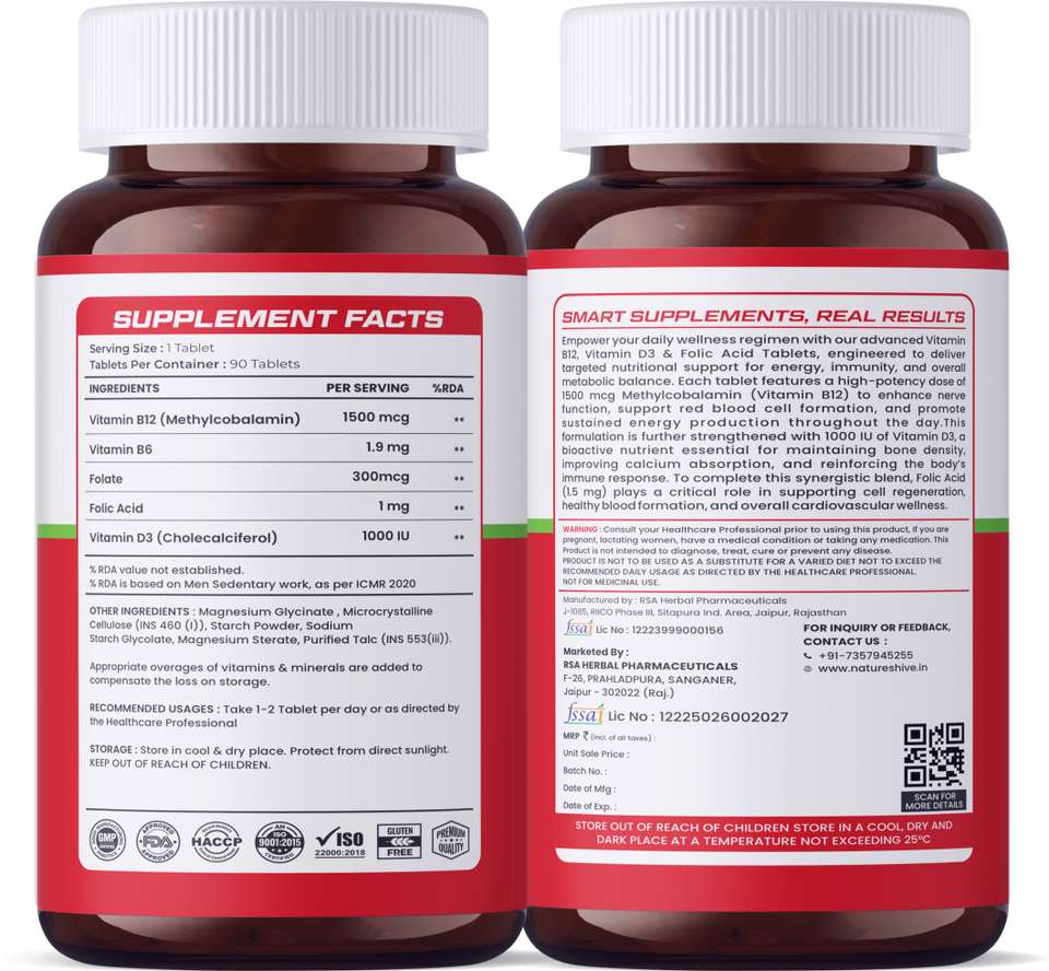 Natureshive Vitamin B12 Methylcobalamin Tablets for Nerves, Energy ...