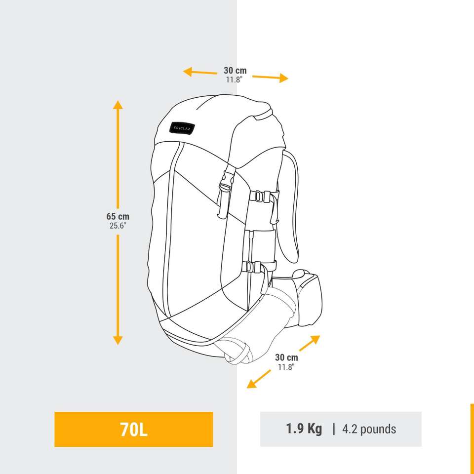 FORCLAZ By Decathlon Trekking Bag 70L Easy-Fit - MT 100 Mahogany 70 L ...