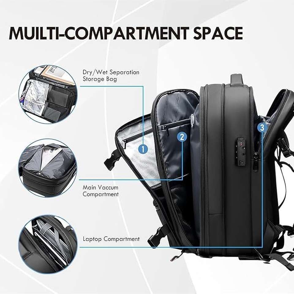 Meyaar Vacuum Compression Travel Backpack , 60L Expandable, Anti-Theft ...