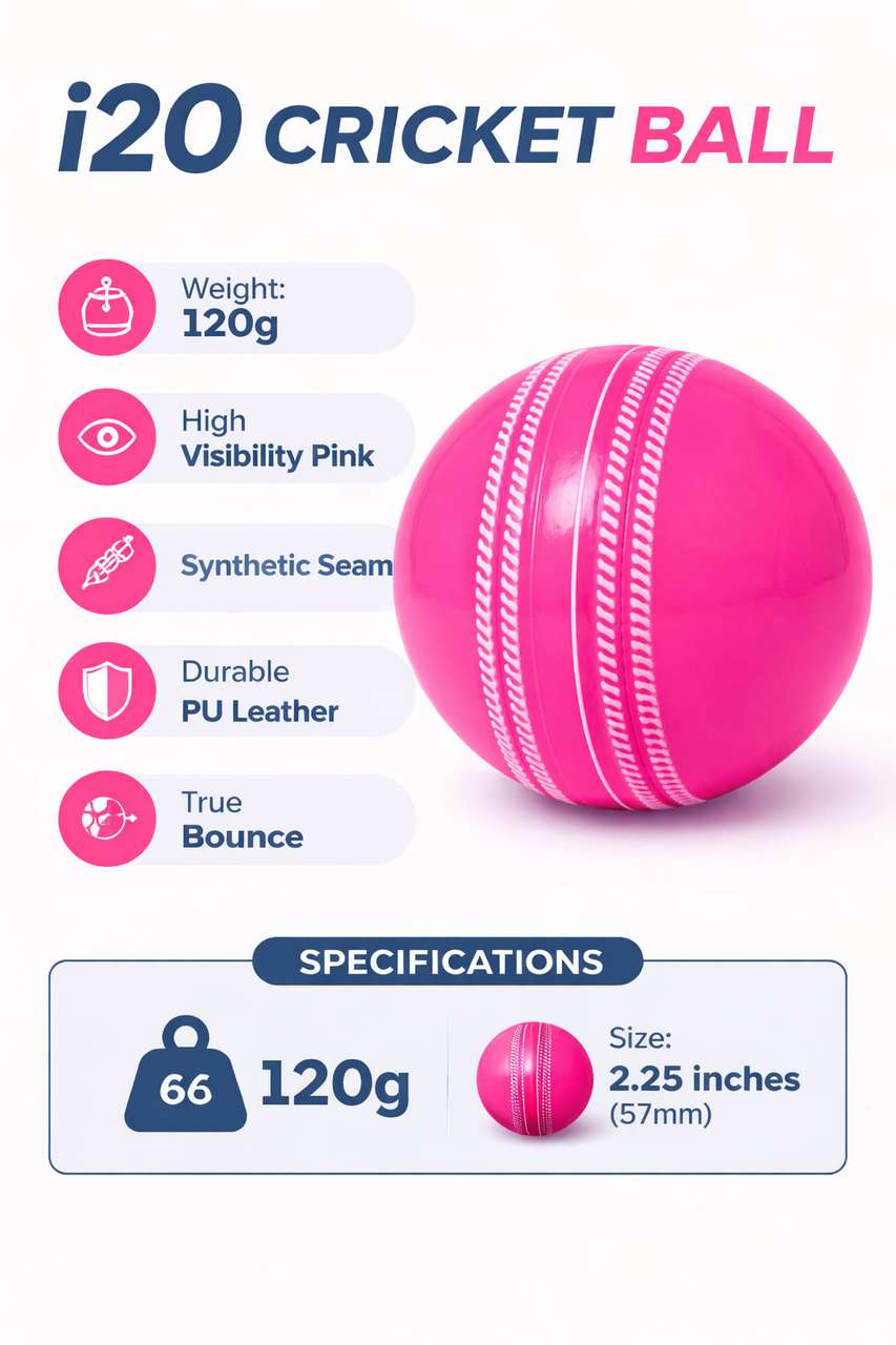 spp i20 Cricket Ball 120g, High Visibility Pink, Synthetic Seam Cricket ...