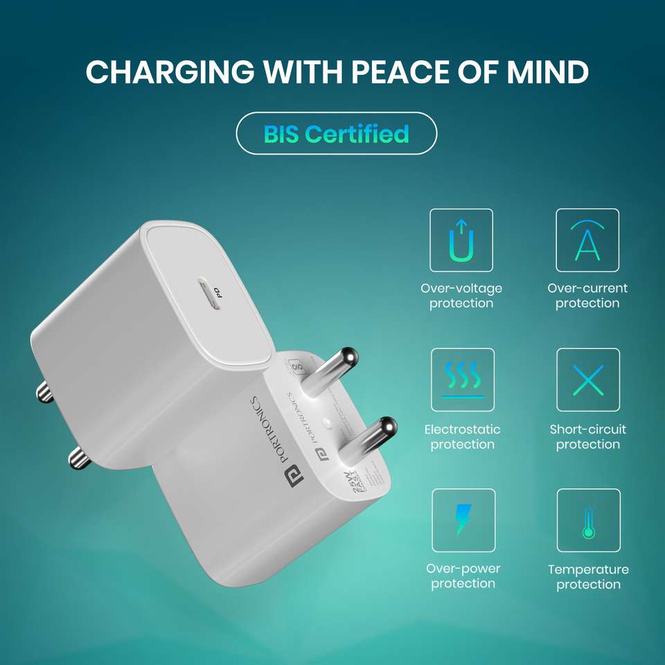 Portronics 25 W GaN 3 A Single Port Mobile Charger with Detachable ...