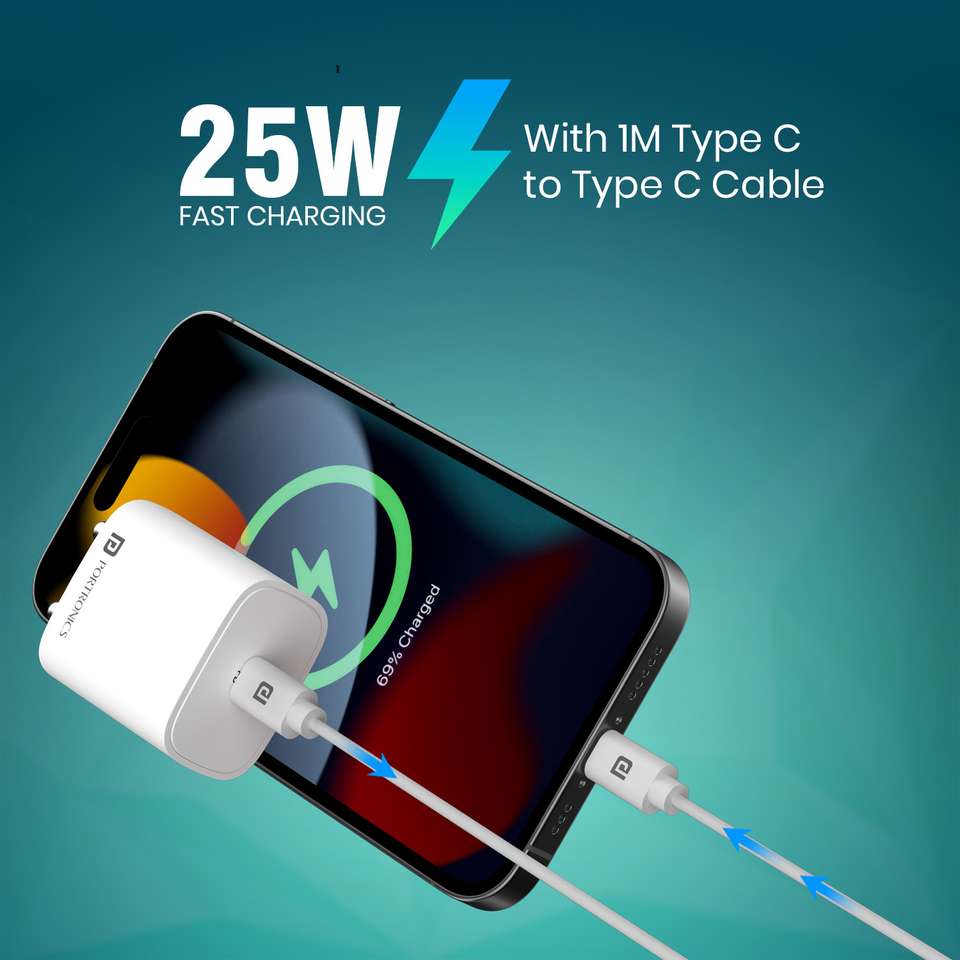 Portronics 25 W GaN 3 A Single Port Mobile Charger with Detachable ...