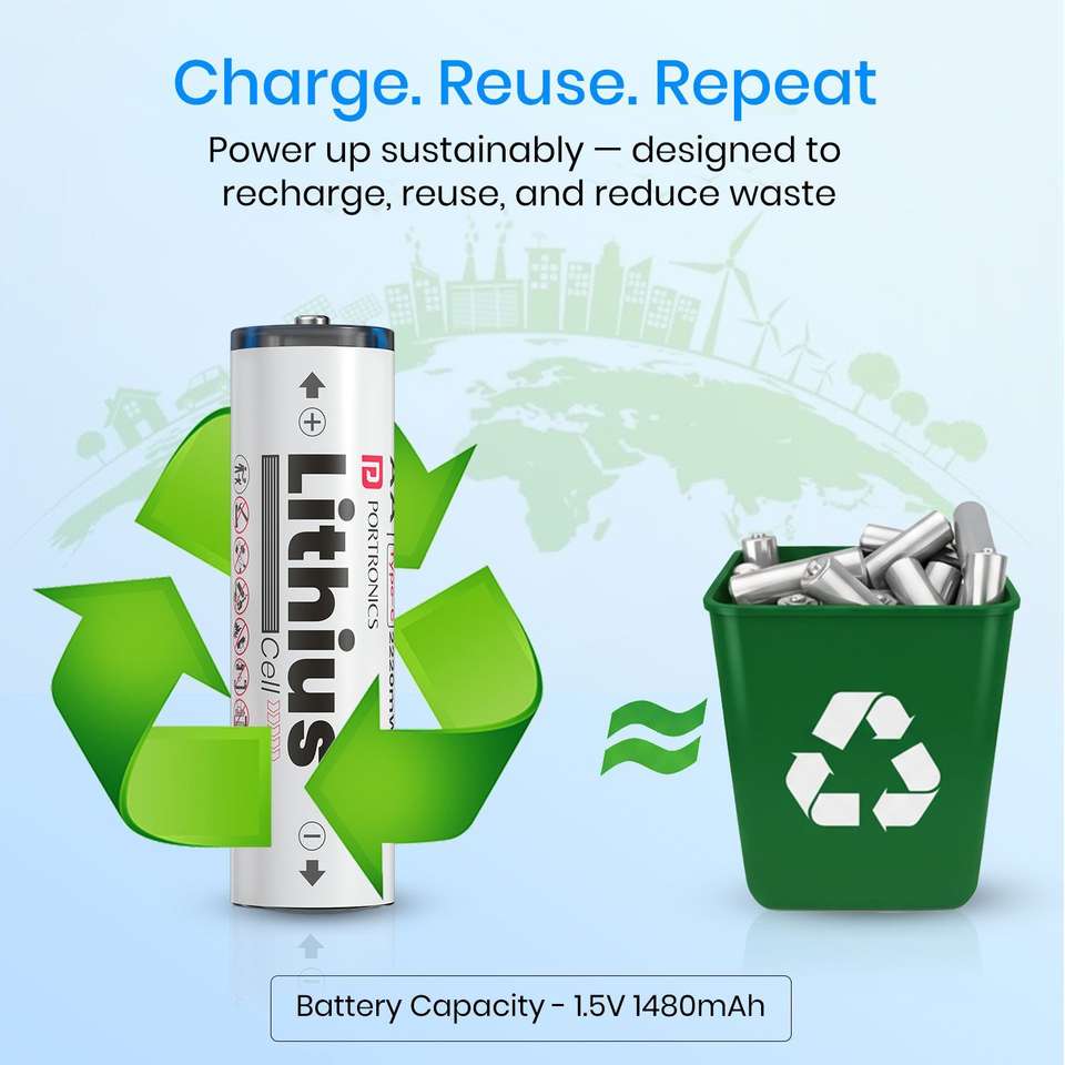 Portronics AA Lithius Type C Rechargeable Batteries , Pack of 2 , Upto ...