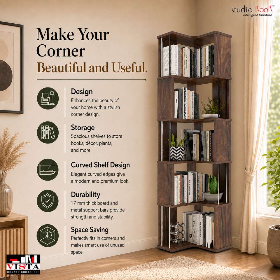 Studio Kook Vista Corner Bookshelf Engineered Wood Open Book Shelf ...