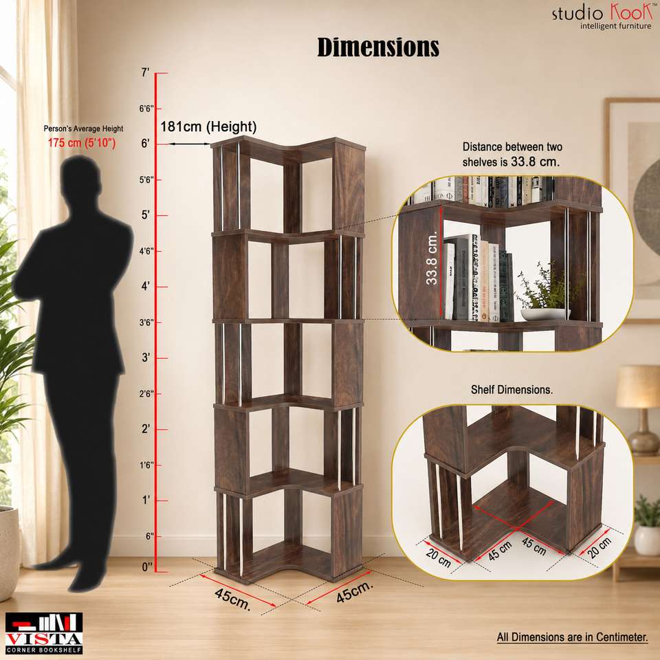 Studio Kook Vista Corner Bookshelf Engineered Wood Open Book Shelf ...