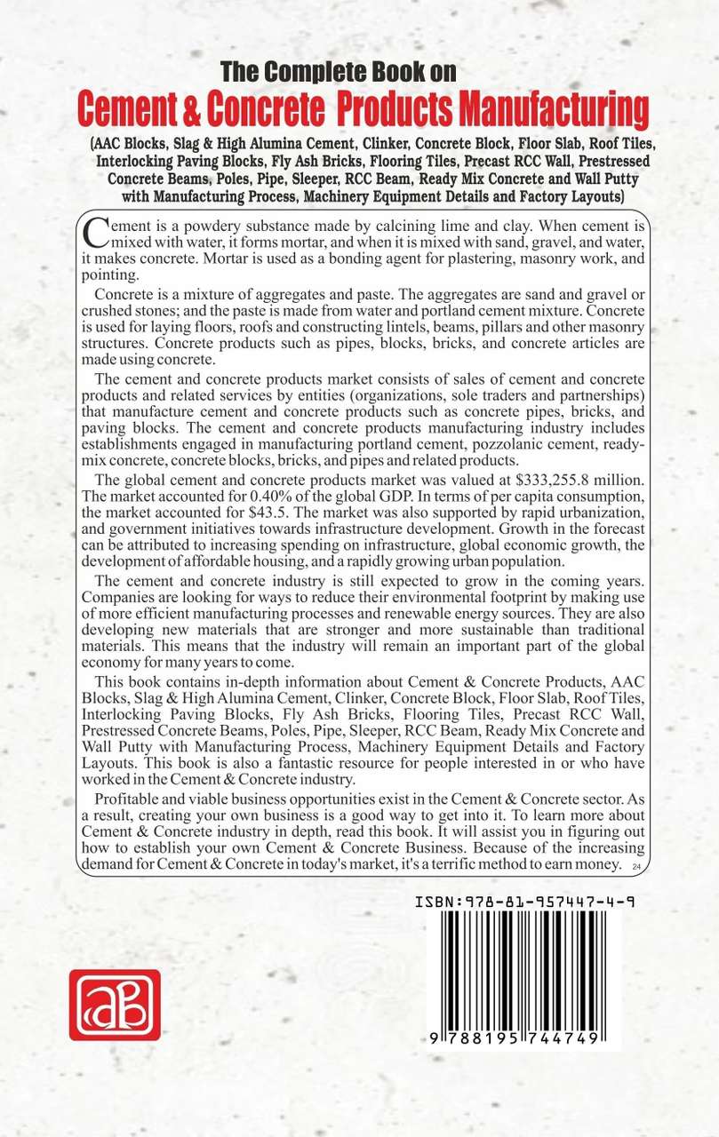 The Complete Book on Cement & Concrete Products Manufacturing (AAC ...