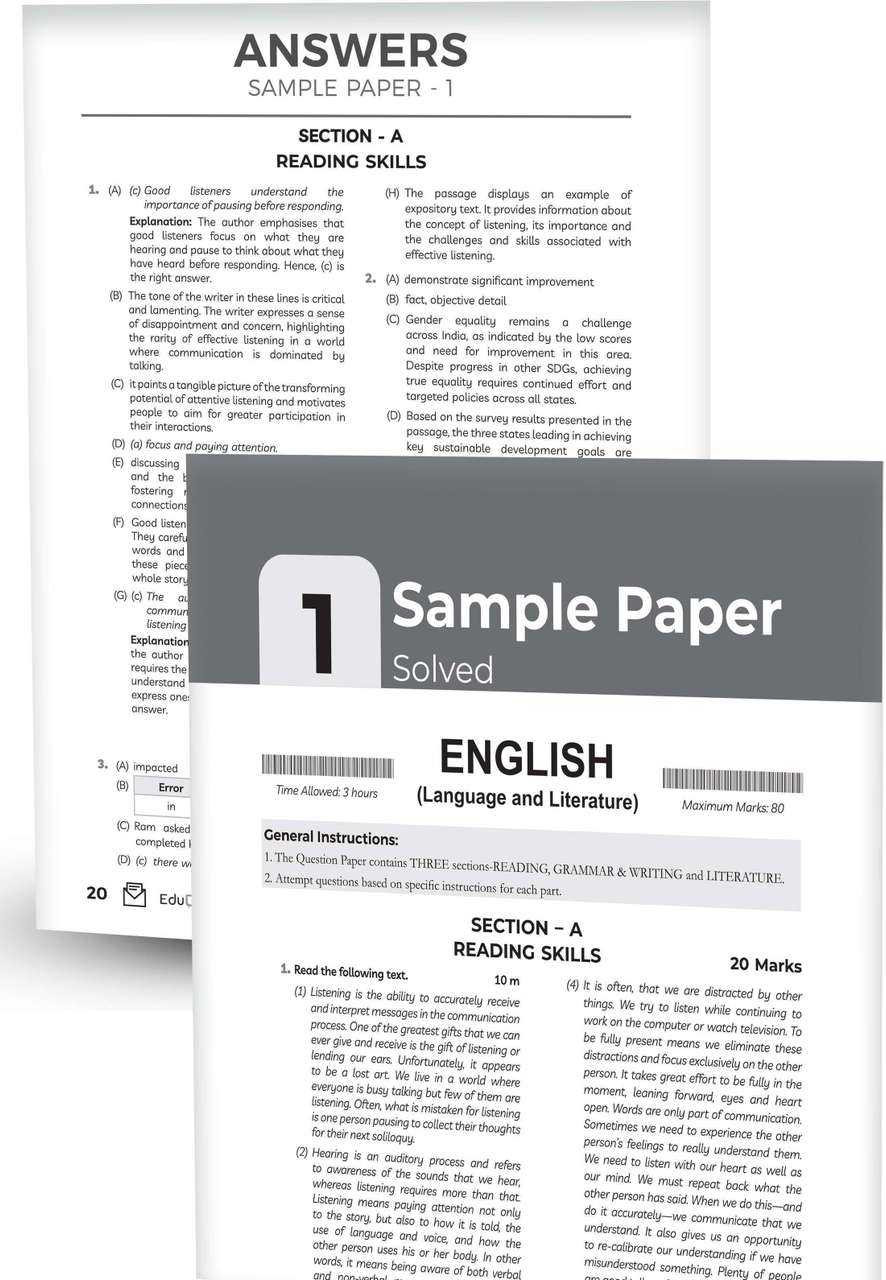 Educart CBSE Sample Question Papers Class 9 English Language and ...
