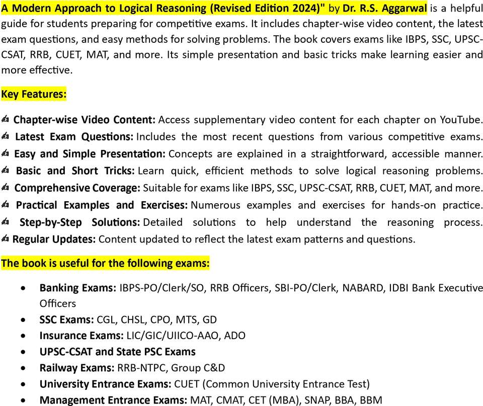 A Modern Approach to Logical Reasoning For Competitive Exam 2025 ...