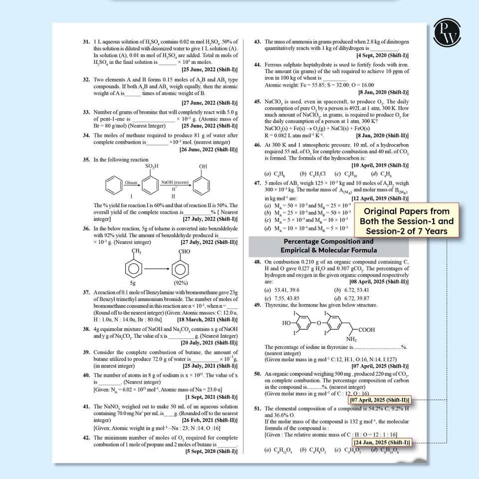 PW JEE Main 7 Years (2019 - 2025) Chemistry All 144 Shifts Online ...