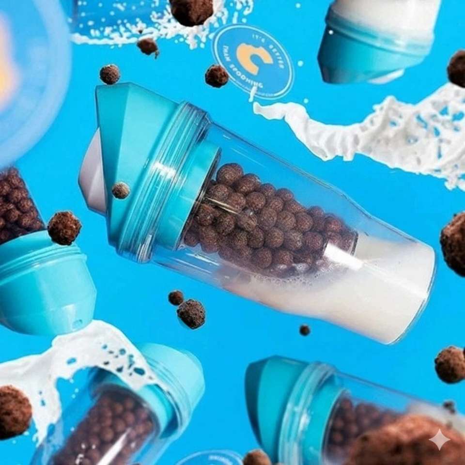Kickzu Crunch Cup On-the-Go Cereal Tumbler, Dual Compartment Water ...