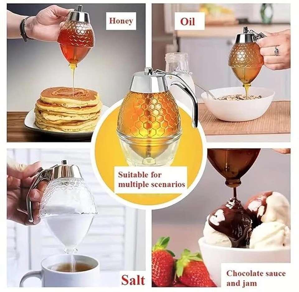 yorten Honey Dispenser Acrylic Container with Cup, Syrup and Sugar Pot ...