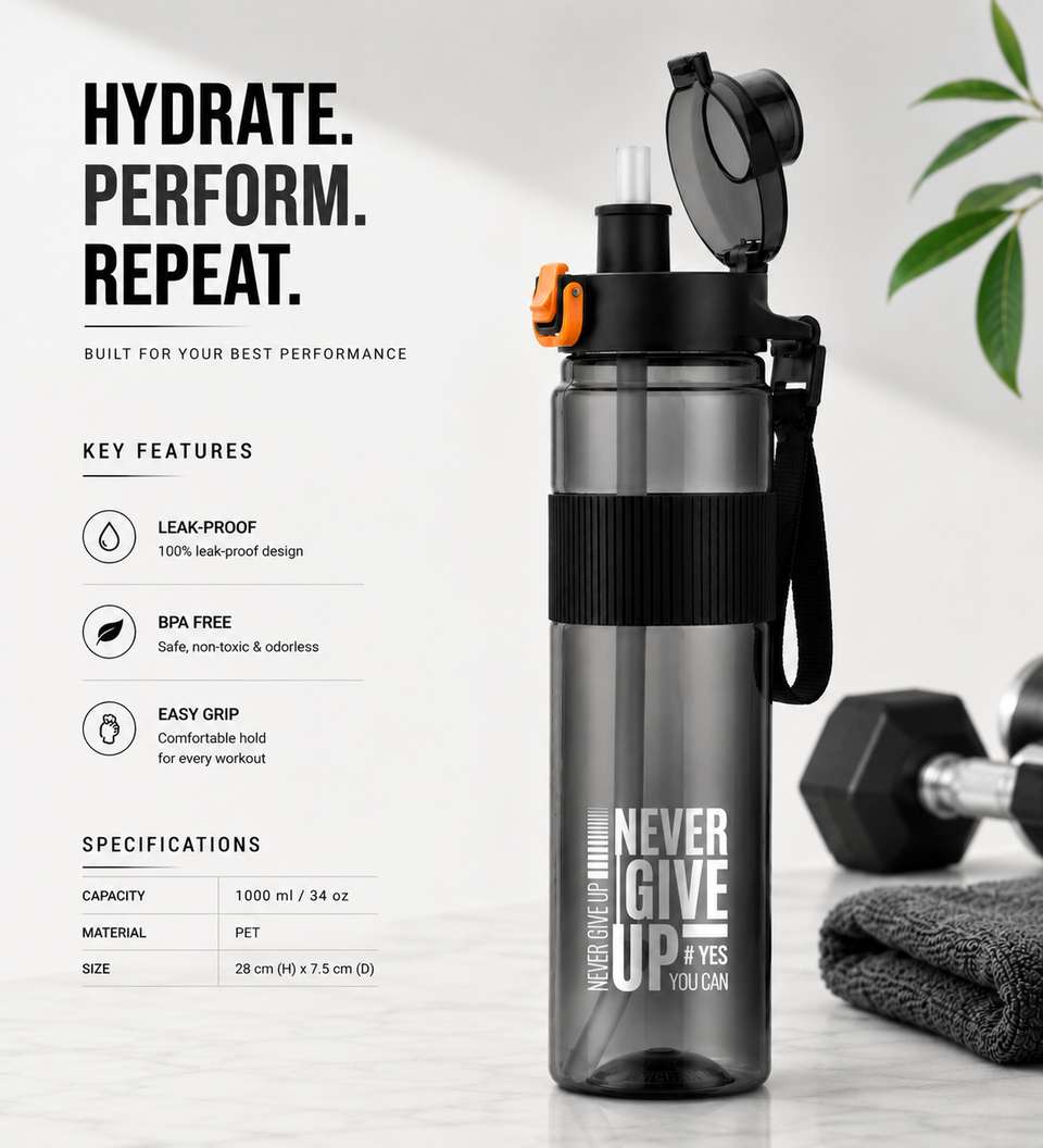 DhaBrij 1 Pcs Motivational Black Bottle - 2Ltr 1000 ml Plastic Bottle ...