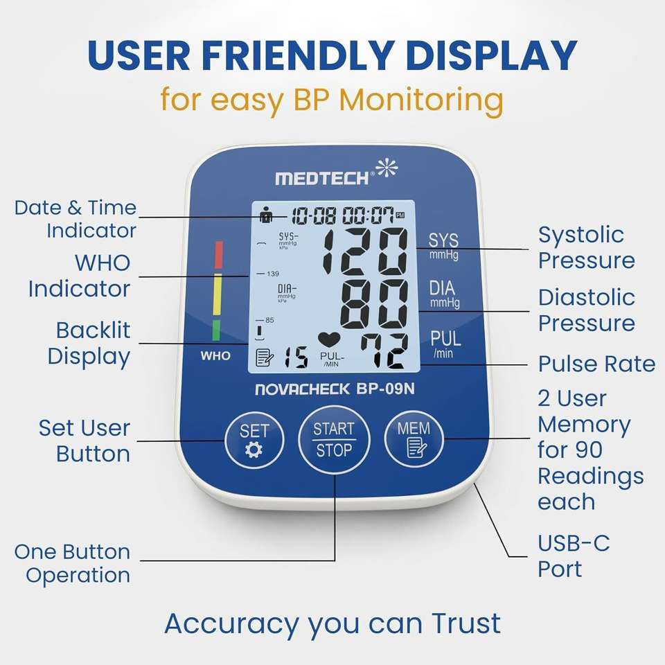 Medtech BP09N BL Portable Automatic Digital Blood Pressure Monitor ...