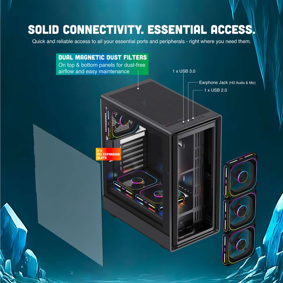 FINGERS PowerMatrix-G6 Full ATX Cabinet with USB 2.0 and USB 3.0 Ports ...