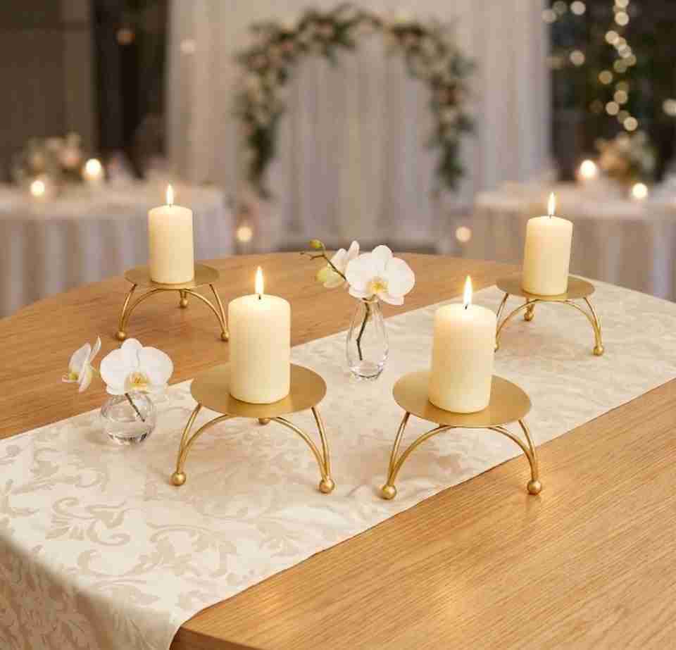 bhhandicrafts Golden Iron Plate Tealight Candle Holder Table Decor for ...