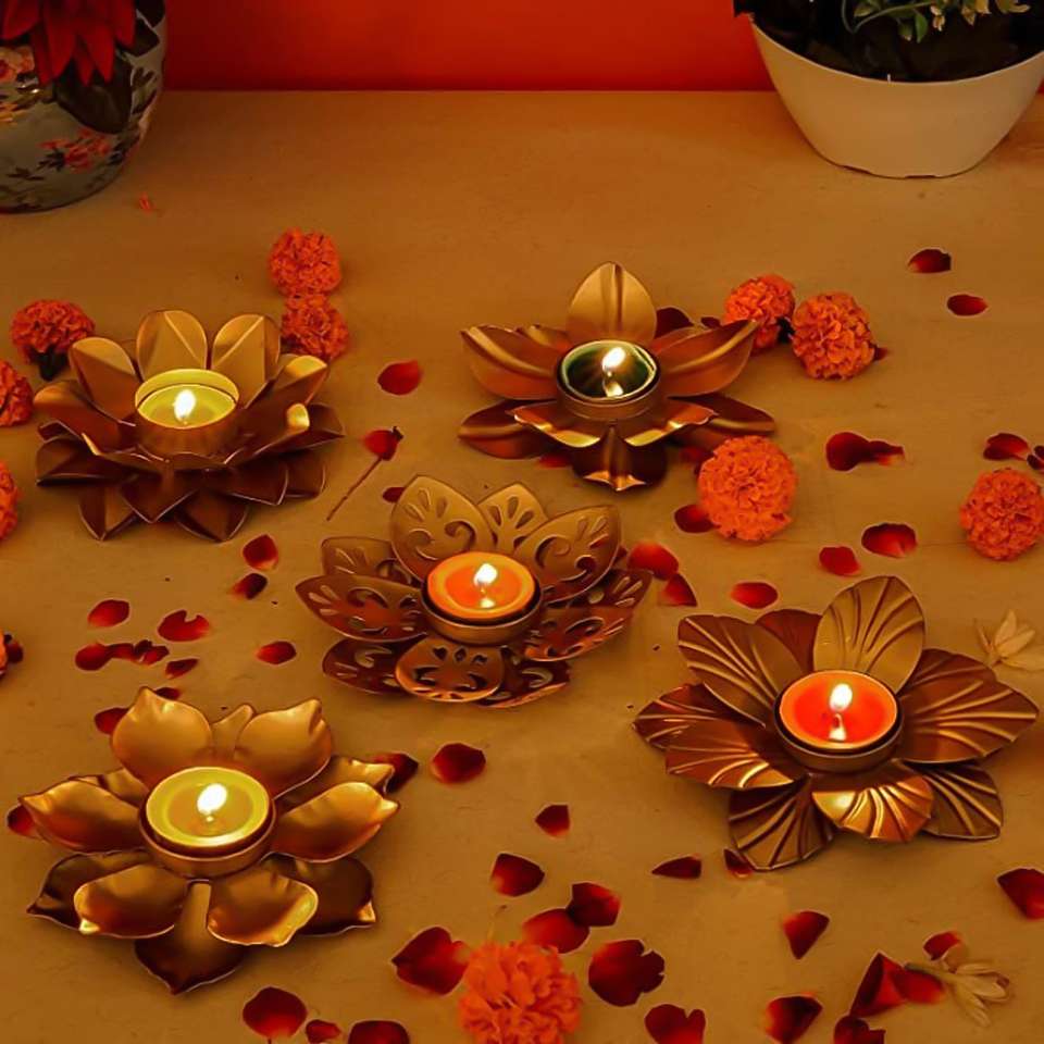 Brand Retail Iron Lotus Stand Tealight Candle Holder with Unique and ...