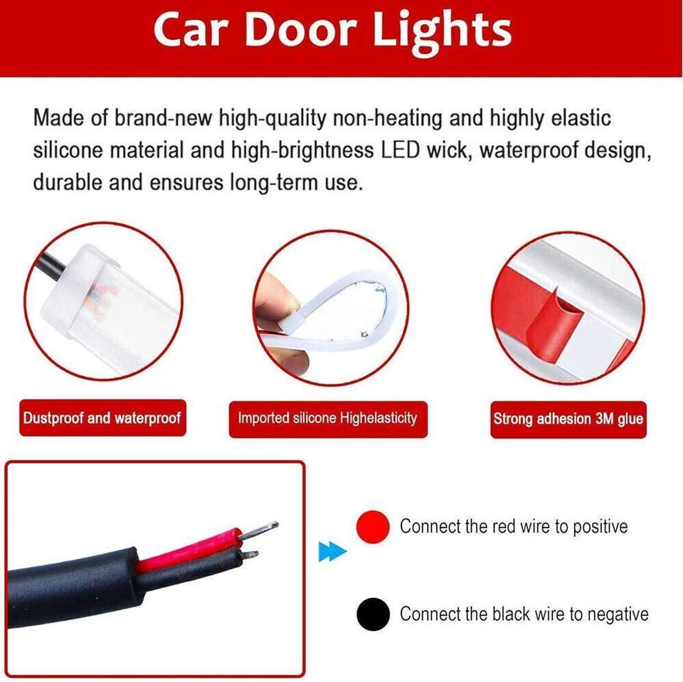 Deshiffy Universal waterprooff Red/White Car Door Warning Strip Light ...