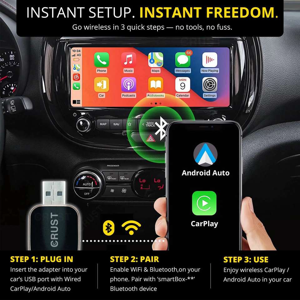 Crust AutoLink W20 Wireless CarPlay & Android Auto Adapter Convert ...