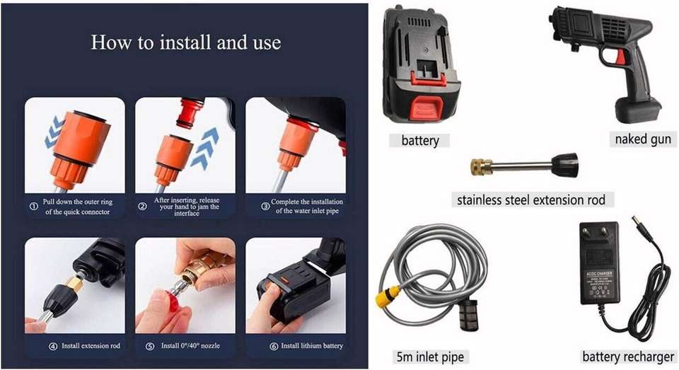 MAXISMART 24V/5 Meter Hose/Portable Water Pressure Gun(Car/Home)-265 ...