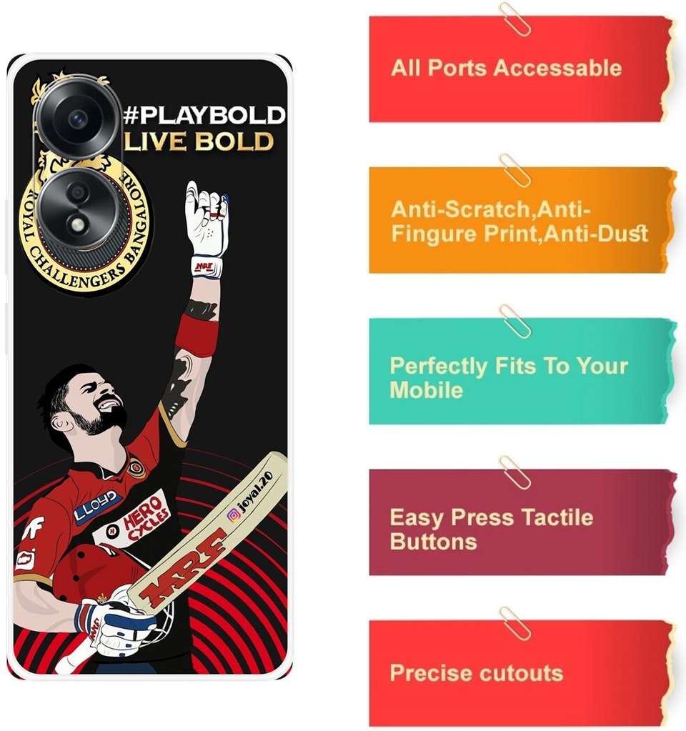 MOBIFLY Back Cover for OPPO A58 4G, RCB, IPL, Virat, Kohli, Cricket ...