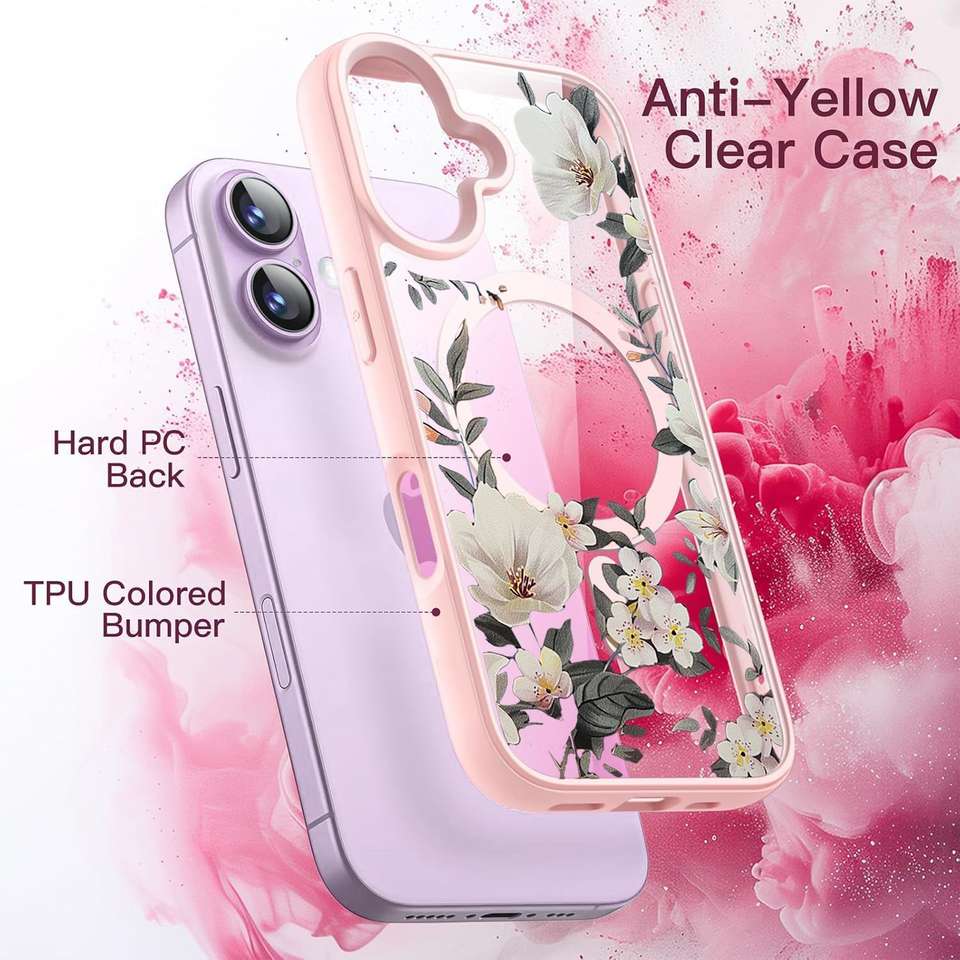 VONZEE Back Cover for iPhone 17 Luxury Flower Design, Magnetic Wireless ...