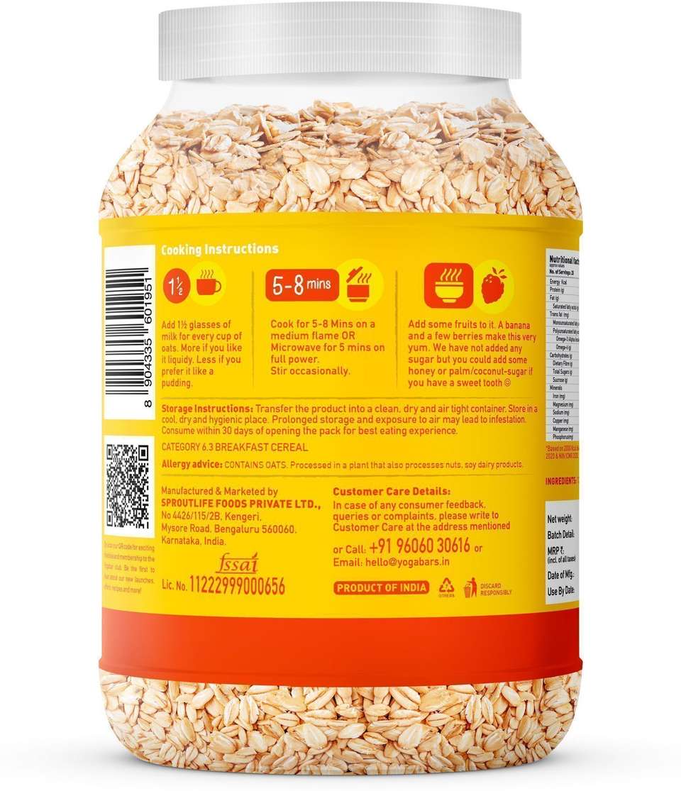 Yogabar by Yogabar Rolled Oats 1KG Jar with 100% Whole Grain | Gluten ...