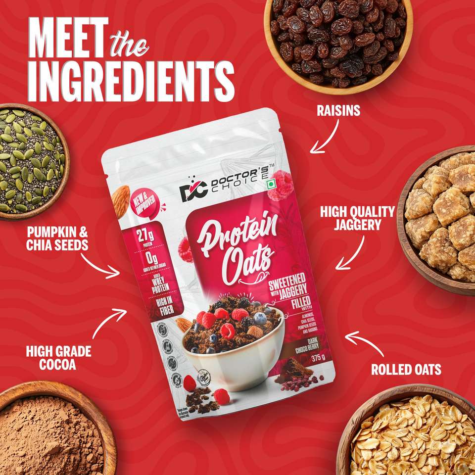 DOCTOR'S CHOICE Oats, 27g Pure Protein, Jaggery Sweetened, No Additives ...