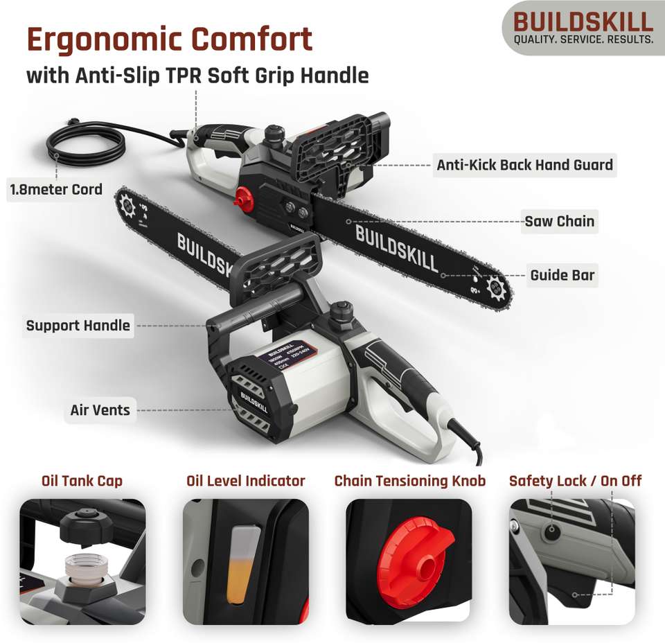 BUILDSKILL BCS181800 1800W electric chain saw for wood cutting |16 ...
