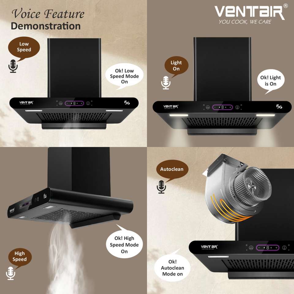 Ventair Chimney Ruby 5G 60 Voice Enabled T Shaped 60 cm | Filterless ...