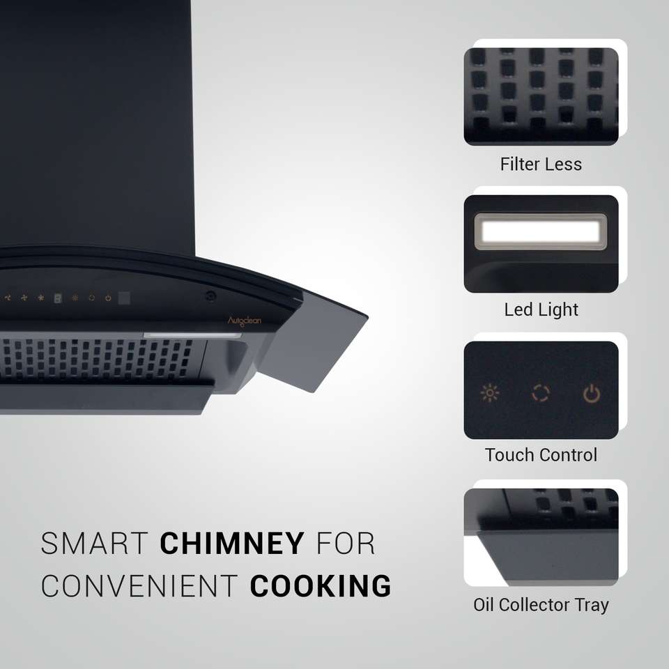 Kutchina CROME 75 1350 CMH 75 cm Auto Clean Chimney Price in India ...