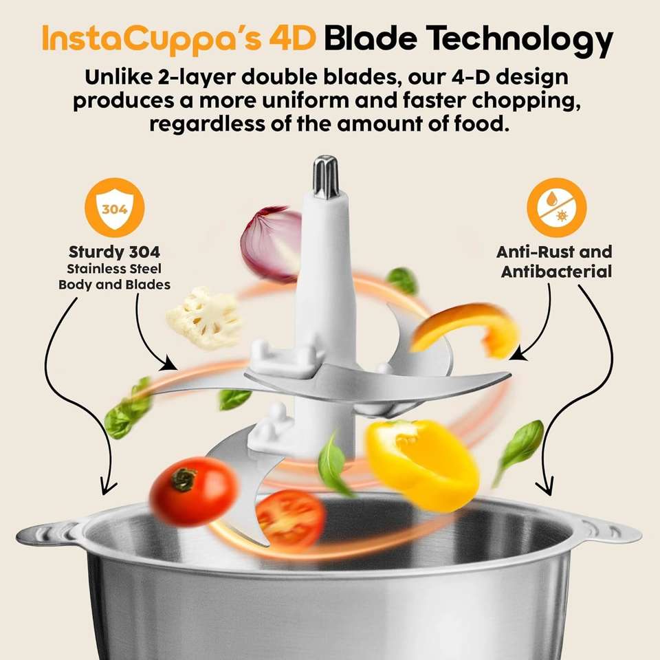 InstaCuppa Electric Chopper with 3 Attachments - GarlicPeeler, SS ...
