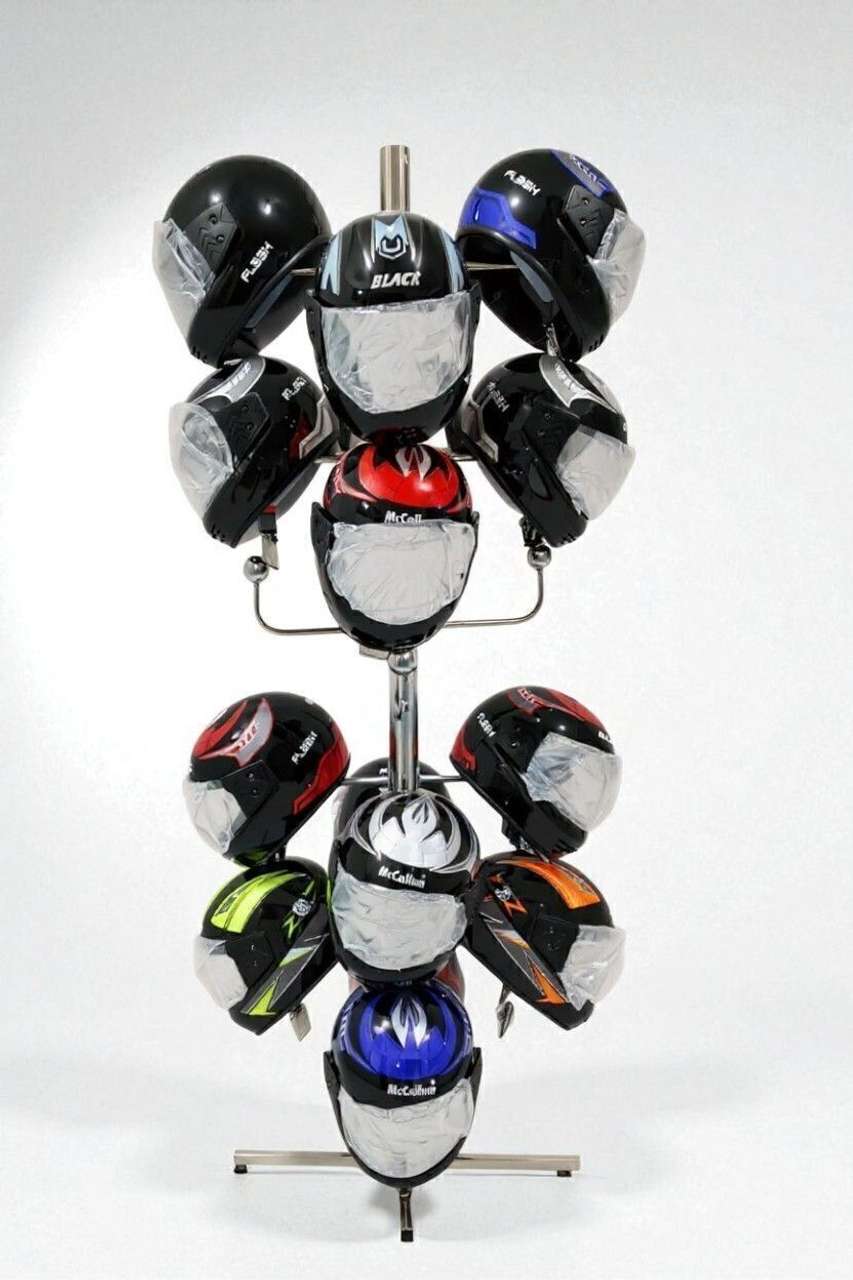GLOBAL DESIGNERS Stainless steel helmet stand, 6 feet 20 hook ...