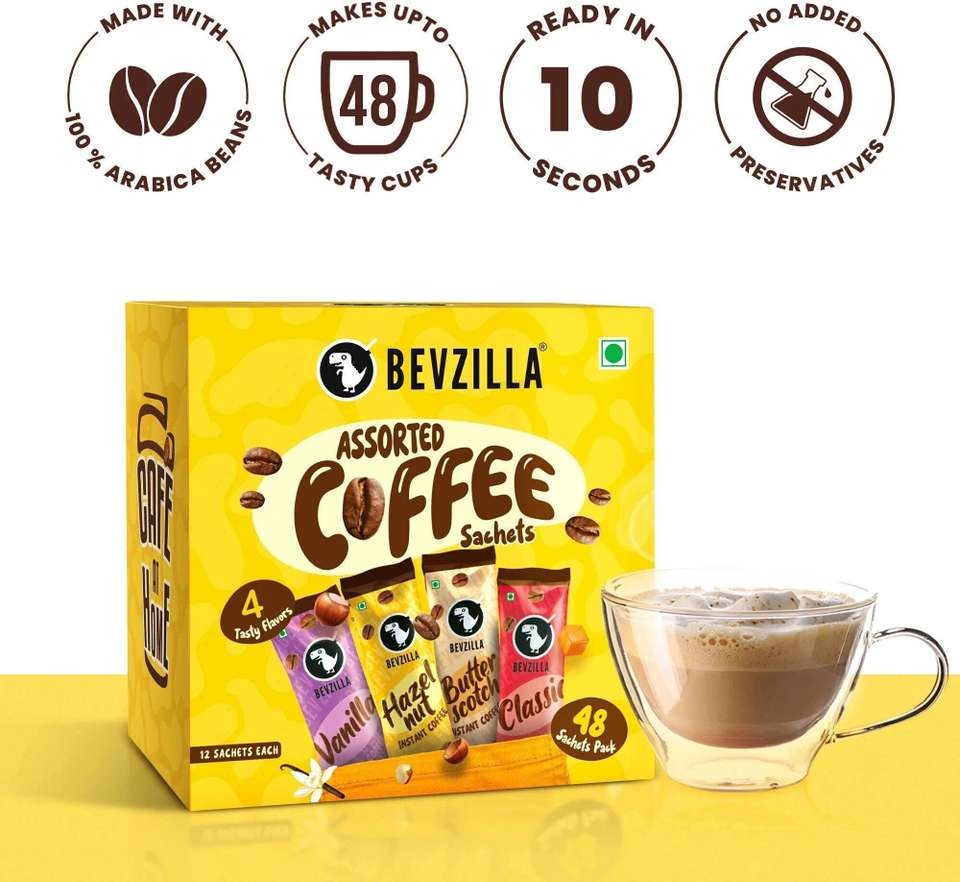 Bevzilla Instant Coffee Powder - 48 Sachets Box,Assorted Flavour,12 ...