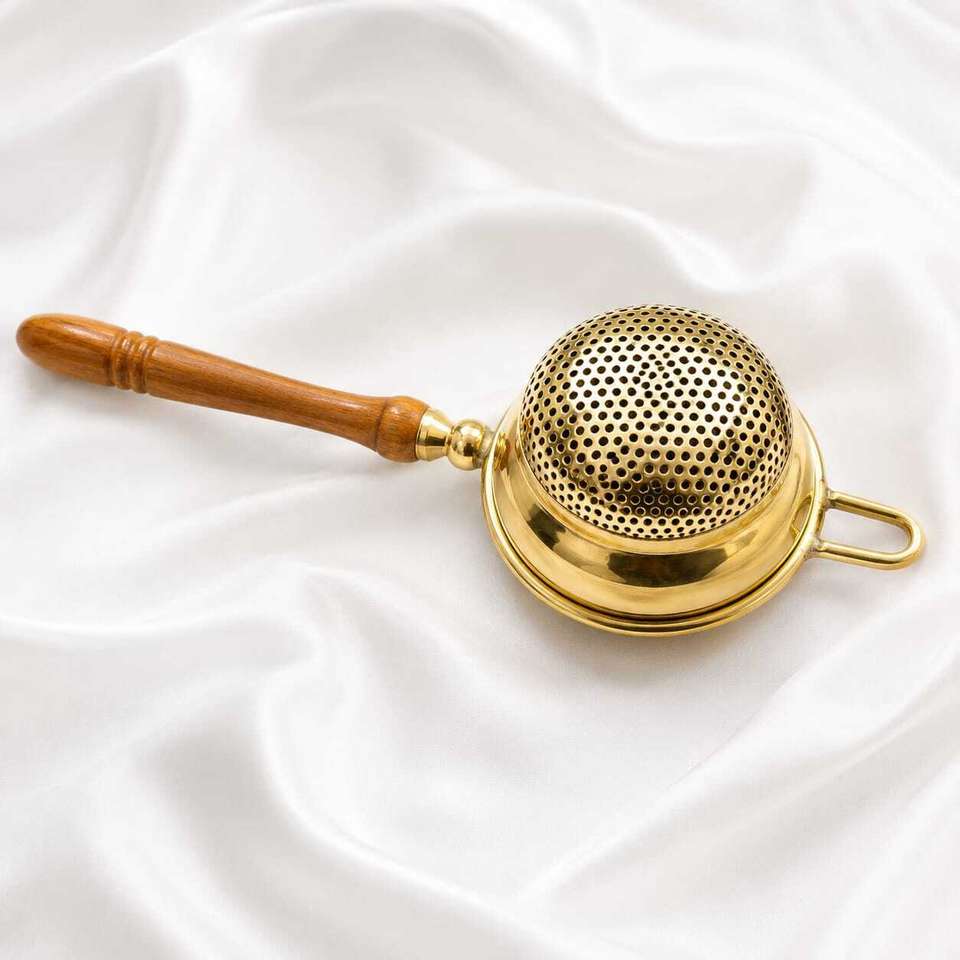 Kansoraa Brass and Wood Tea Strainer | Brass Tea Strainer-Long Handle ...