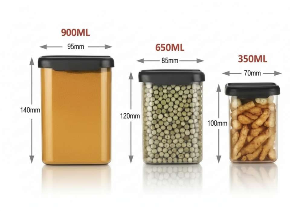 Smarty shoppers Plastic Grocery Container - 900 ml, 650 ml, 350 ml ...