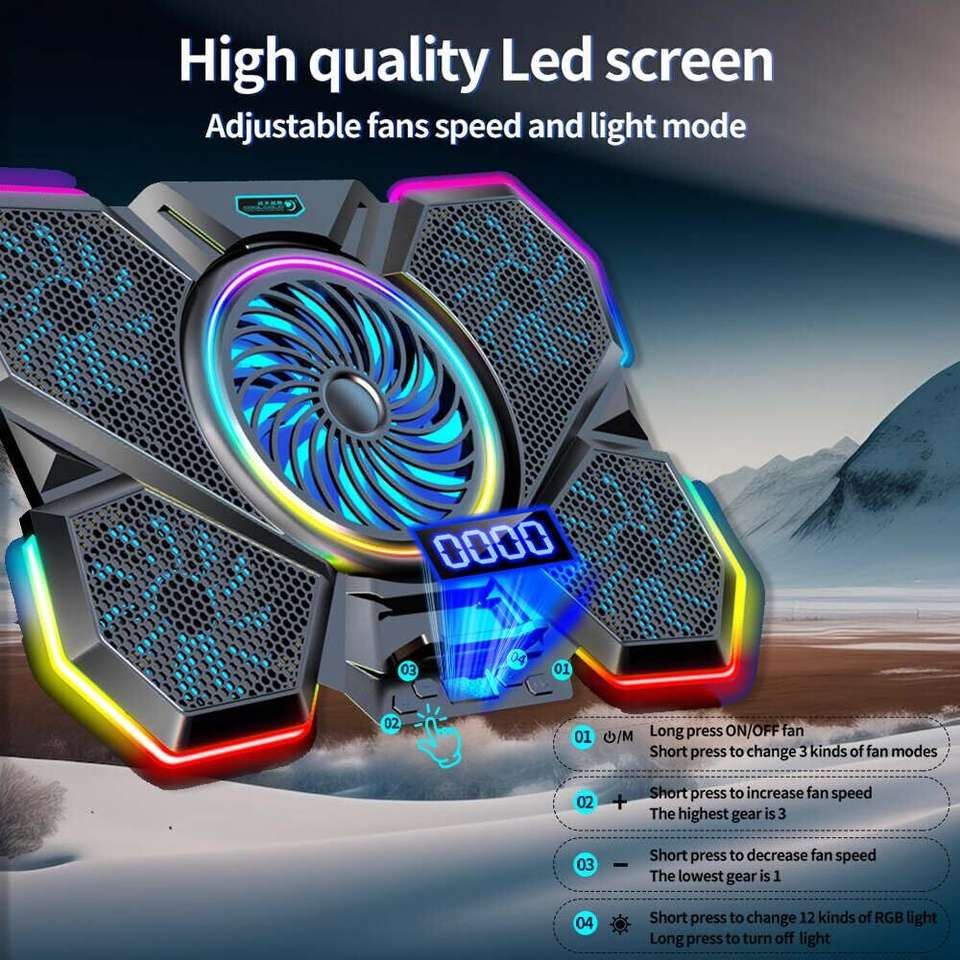 CLAW (OPEN BOX) Glacier F13 RGB Laptop Cooling Pad with 5 Fan Ergonomic ...