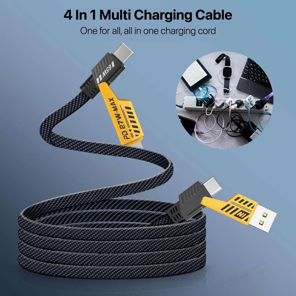 DR VAKU 4-in-1 Cable 1 m Nylon Braided Multi-Function 65W Fast Charging ...