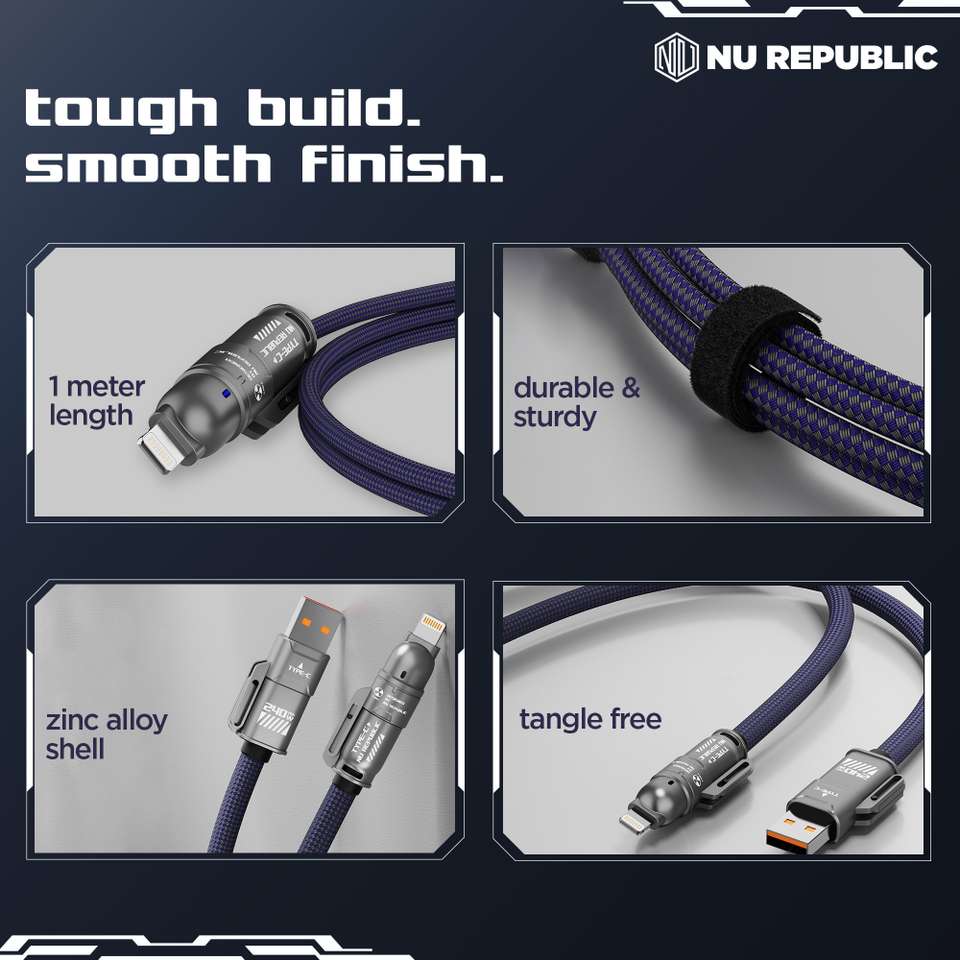 Nu Republic USB Type C Cable 1 m Blaze Fusion-Q 240W 4-in-one USB-A to ...