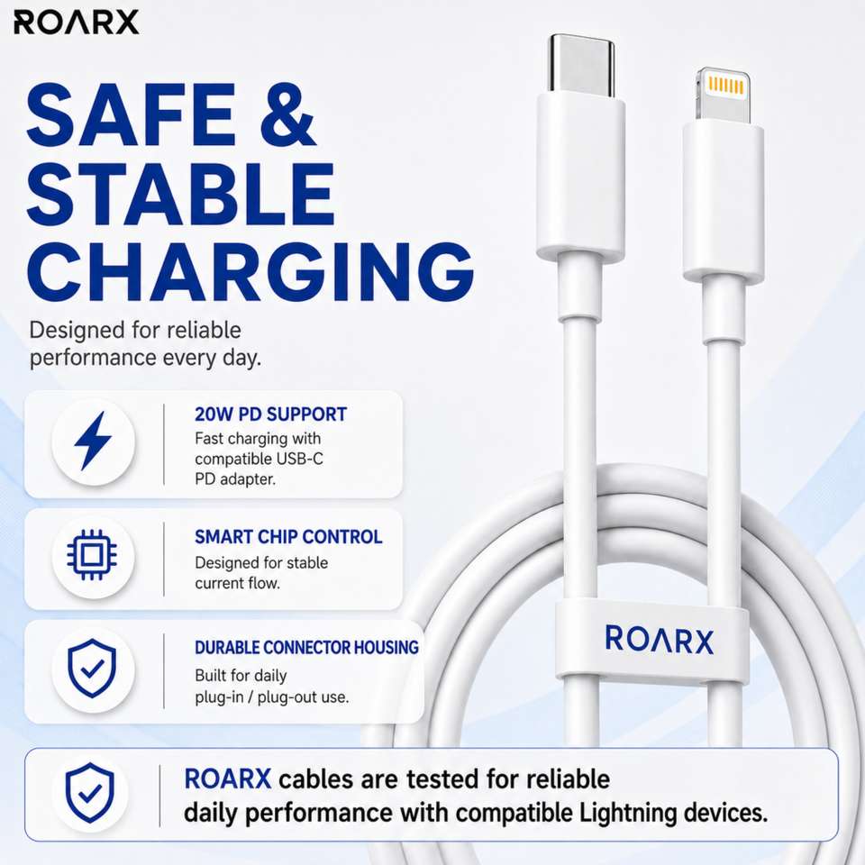 RoarX Lightning Cable 3 A 1 m PVC USB Type C to Lightning Data Charging ...
