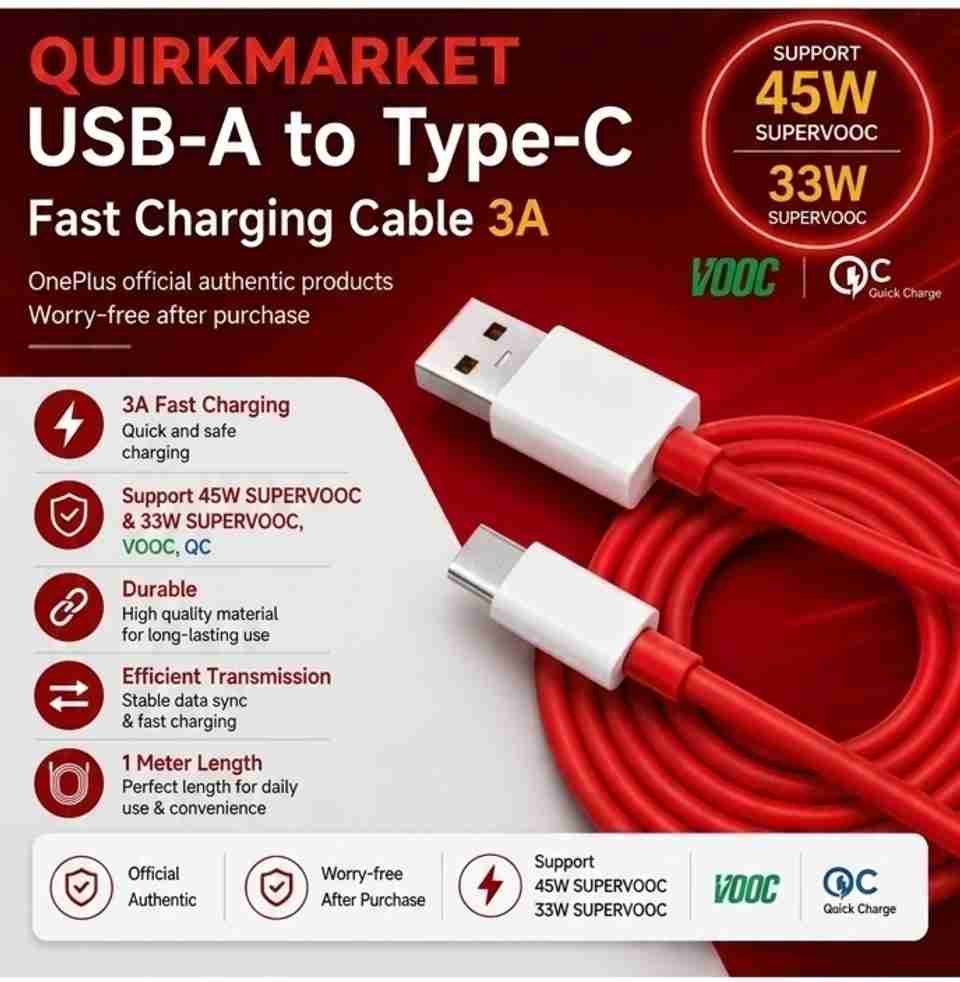 Onepluss Type C 3 A 1 m SUPERVOOC VOOC QC USB A TO USB TYPE C ...