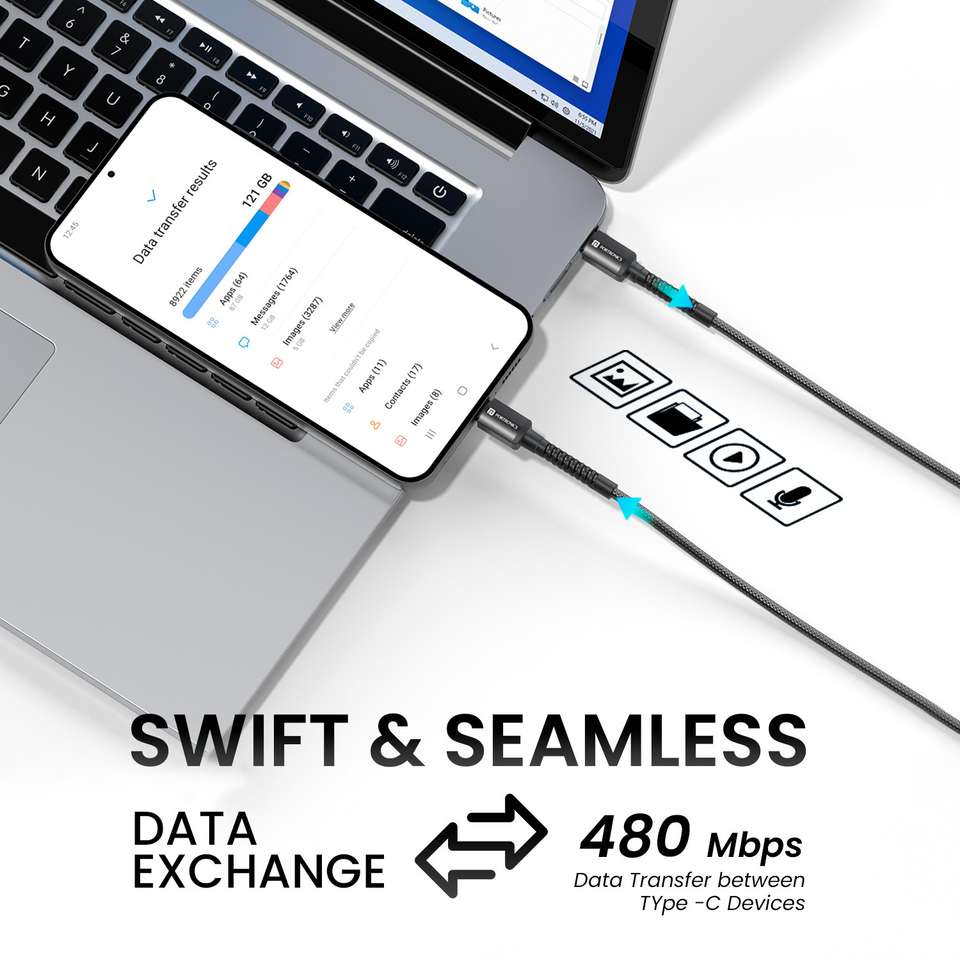 Portronics Type C 3 A 1 m Konnect X 60W Type C to Type C Fast Charging ...