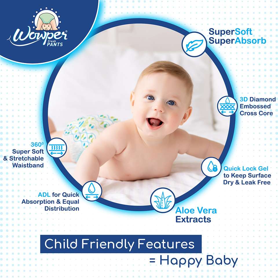 Wowper Baby Premium Diapers | up to 12 hrs Absorption | 4-8 Kg | Soft ...