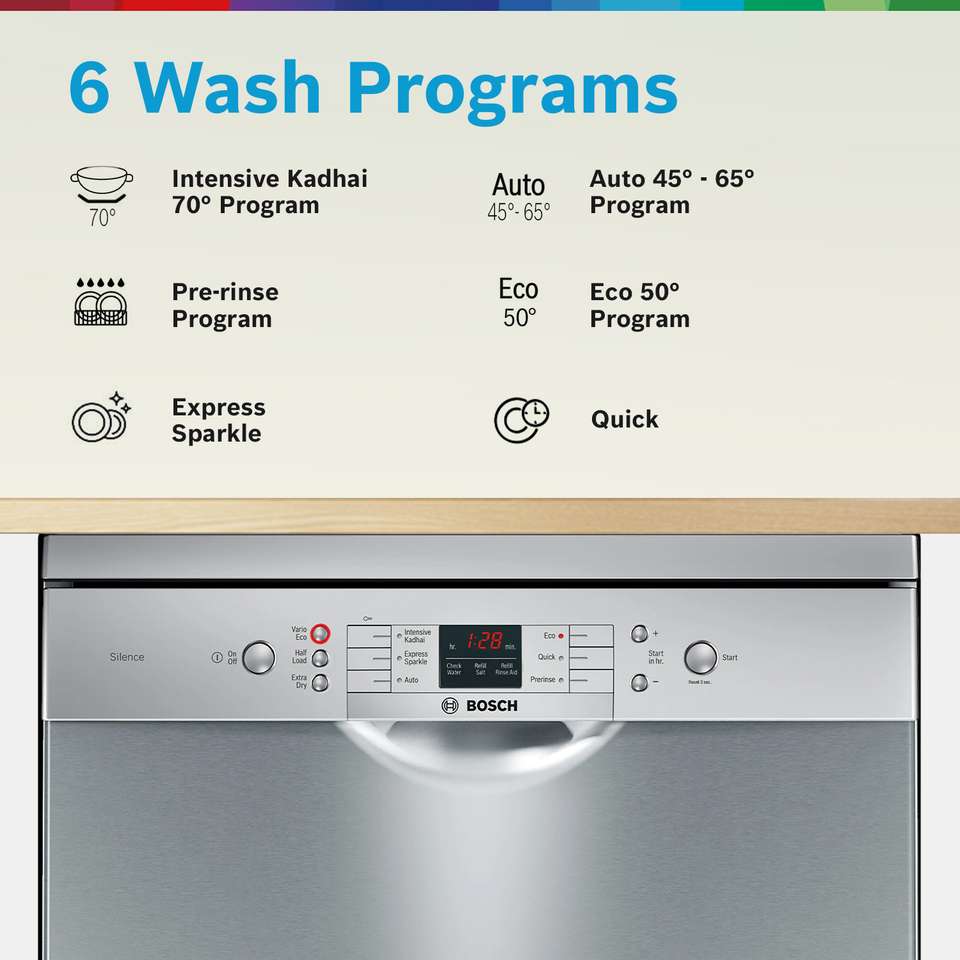 BOSCH SMS66GI01I Free Standing 13 Place Settings Intensive Kadhai ...