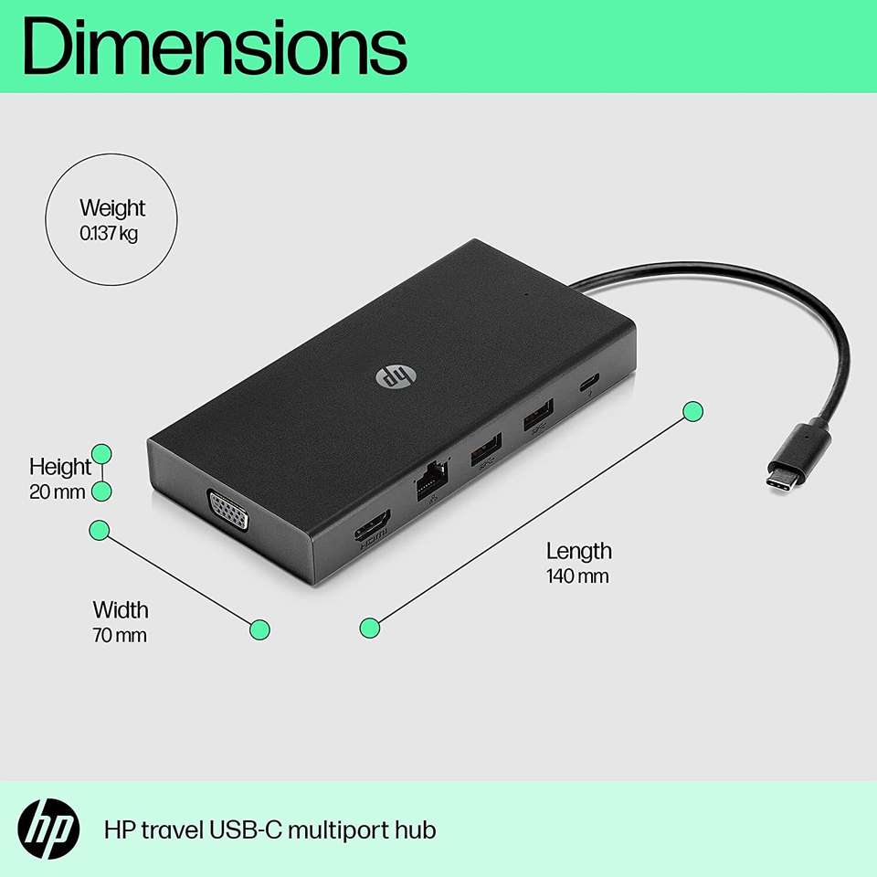 HP Travel USB-C Multi port Hub with USB-C and RJ-45 port (1C1Y5AA ...